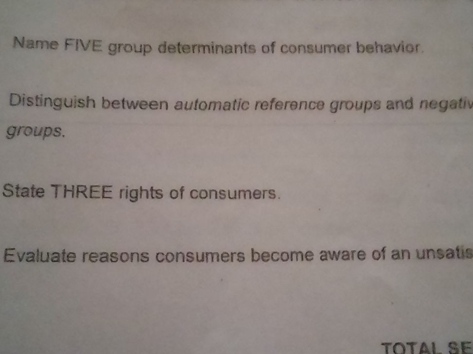 Name FIVE group determinants of consumer | StudyX