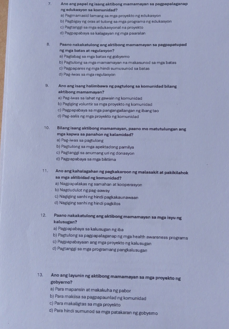 7. Ano ang papel ng isang aktibong mamamayan | StudyX