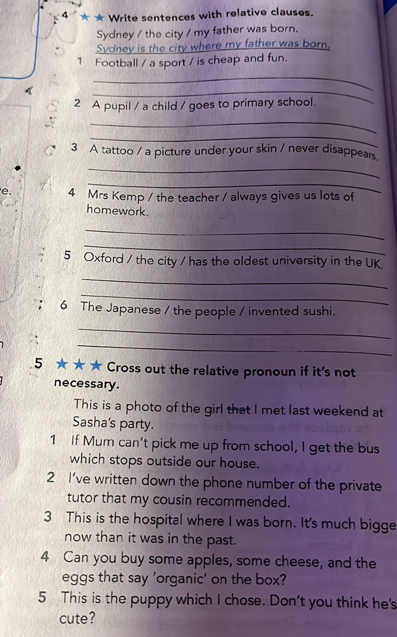 Write sentences with relative clauses. | StudyX