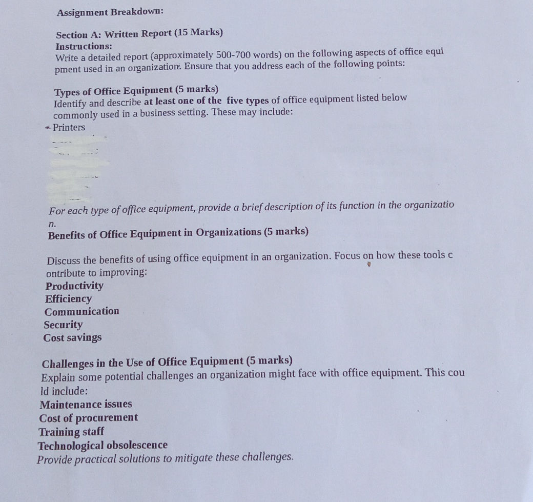 Assignment Breakdown: Section A: Written | StudyX