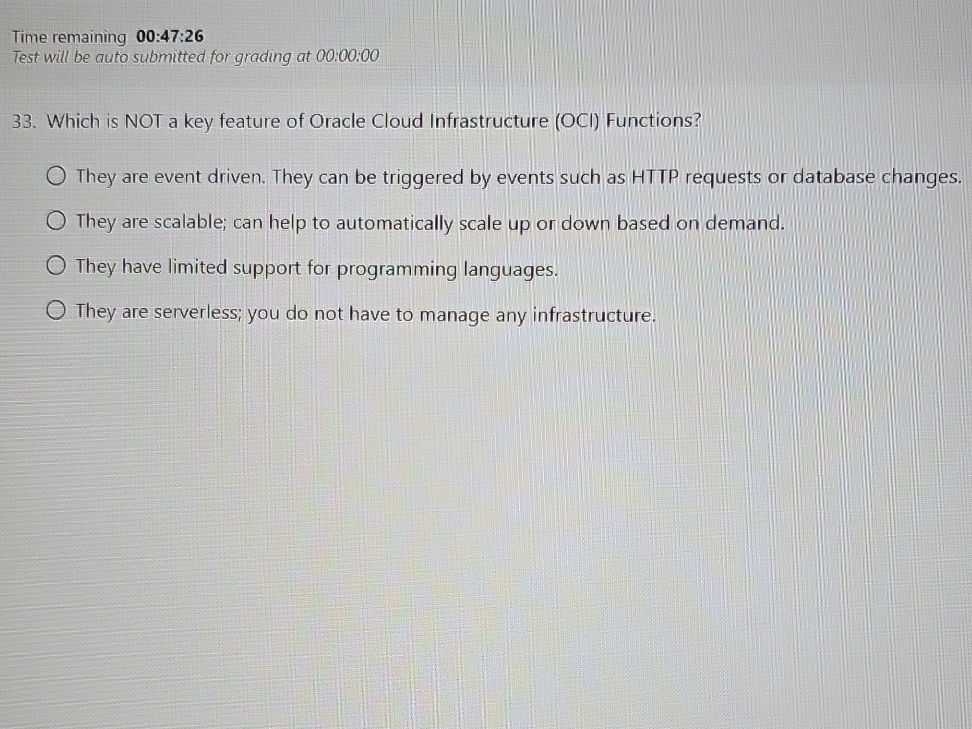 33. Which is NOT a key feature of Oracle | StudyX