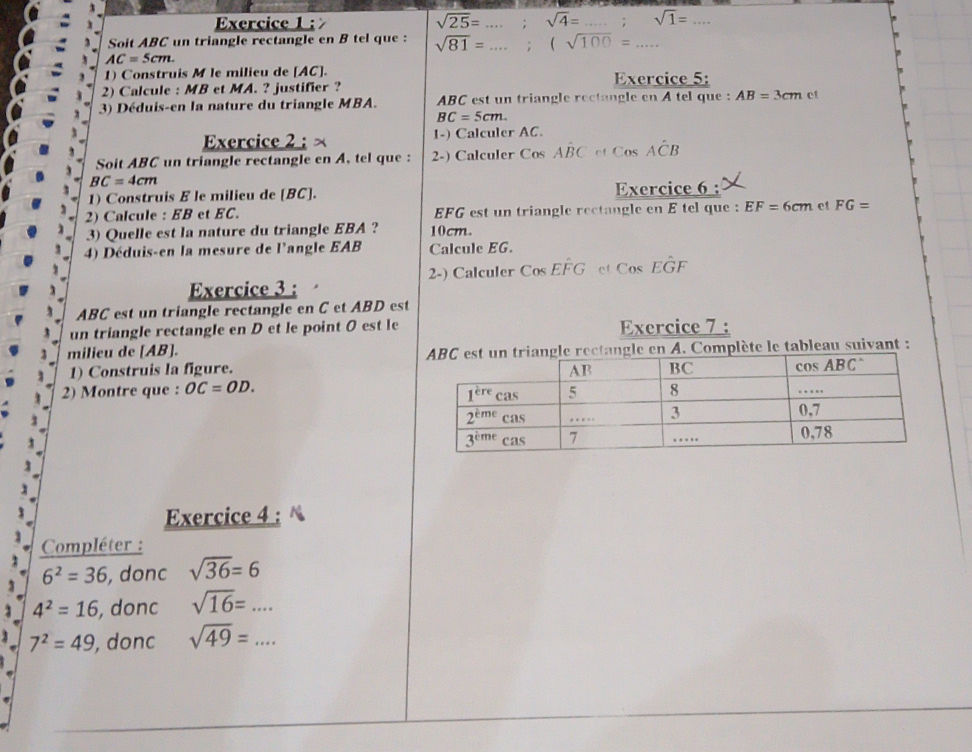 Exercice 1: Soit ABC un triangle rectangle | StudyX