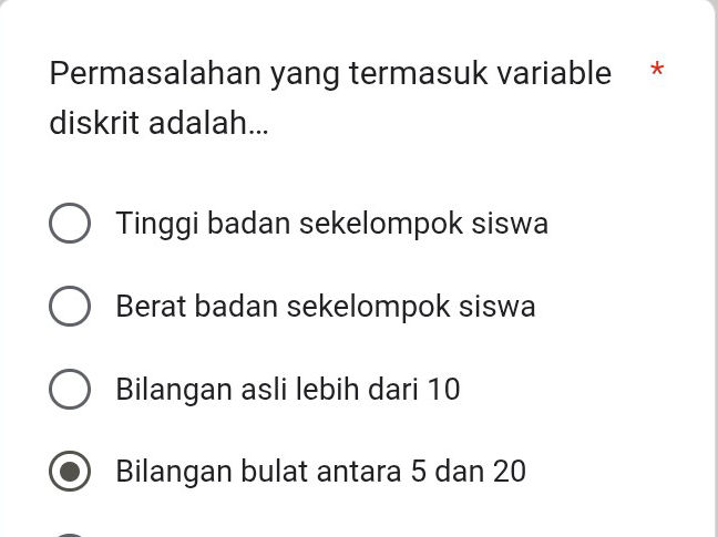 Permasalahan yang termasuk variable diskrit | StudyX