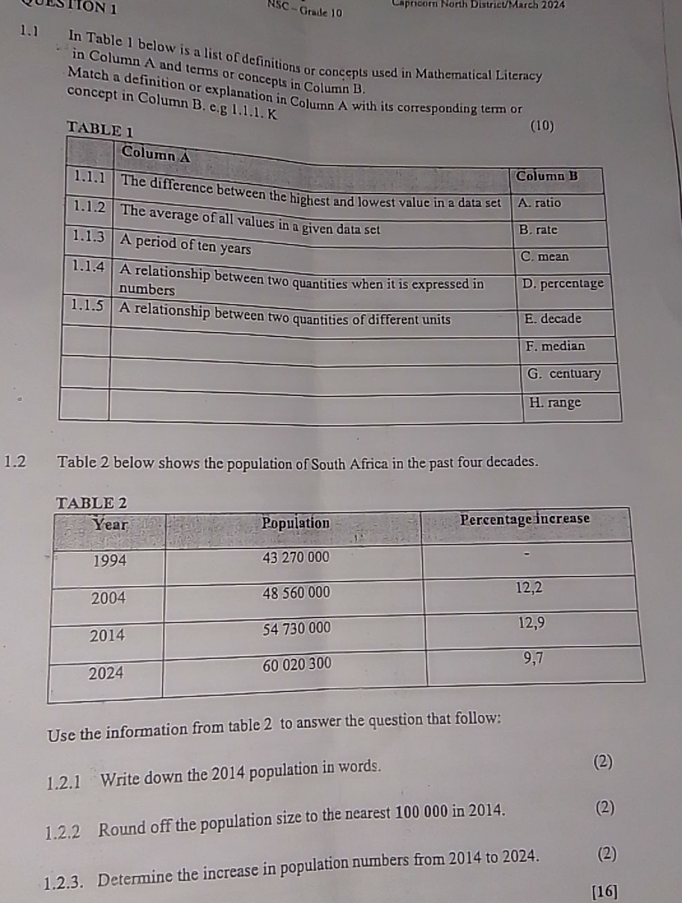 1.1 In Table 1 below is a list of | StudyX
