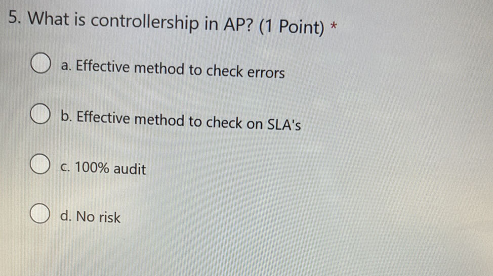 What is controllership in AP? (1 Point) * a.