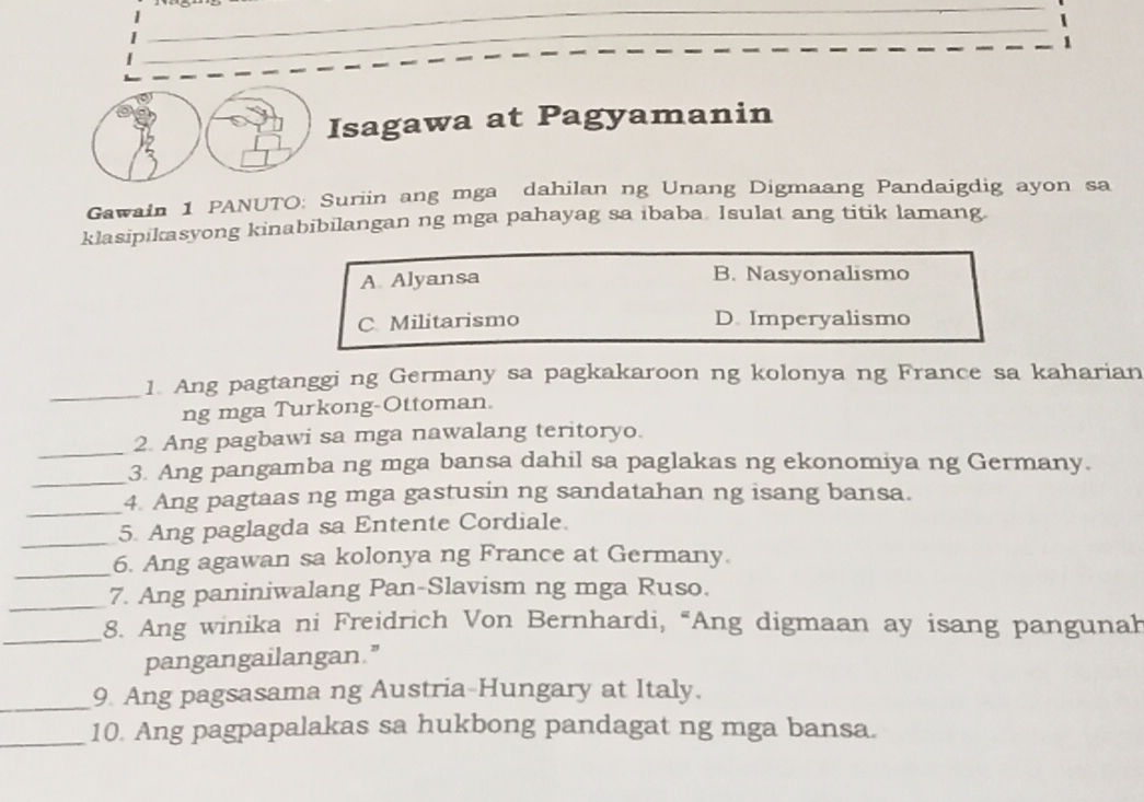 Gawain 1 PANUTO: Suriin ang mga dahilan ng | StudyX