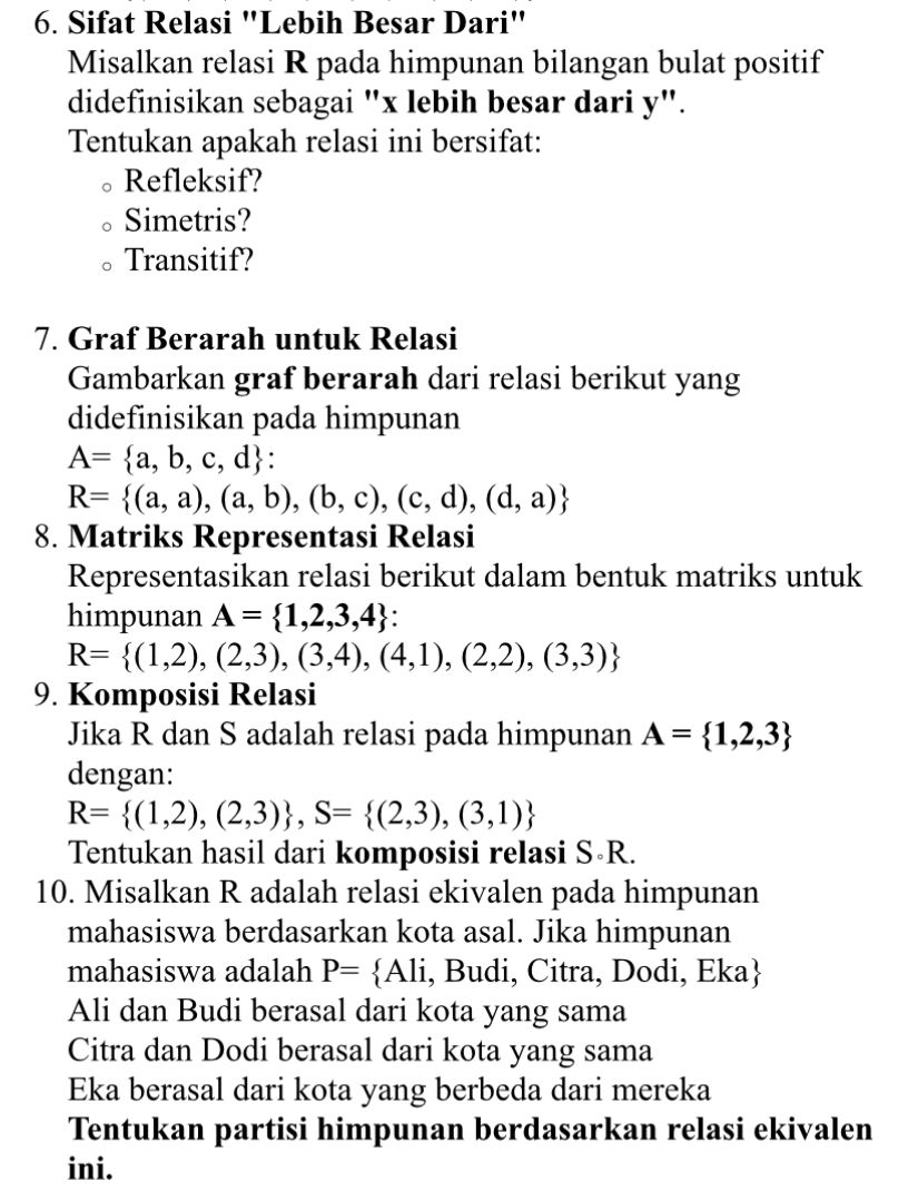 6. Sifat Relasi "Lebih Besar Dari" Misalkan | StudyX