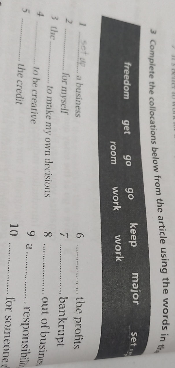 3 Complete the collocations below from the | StudyX