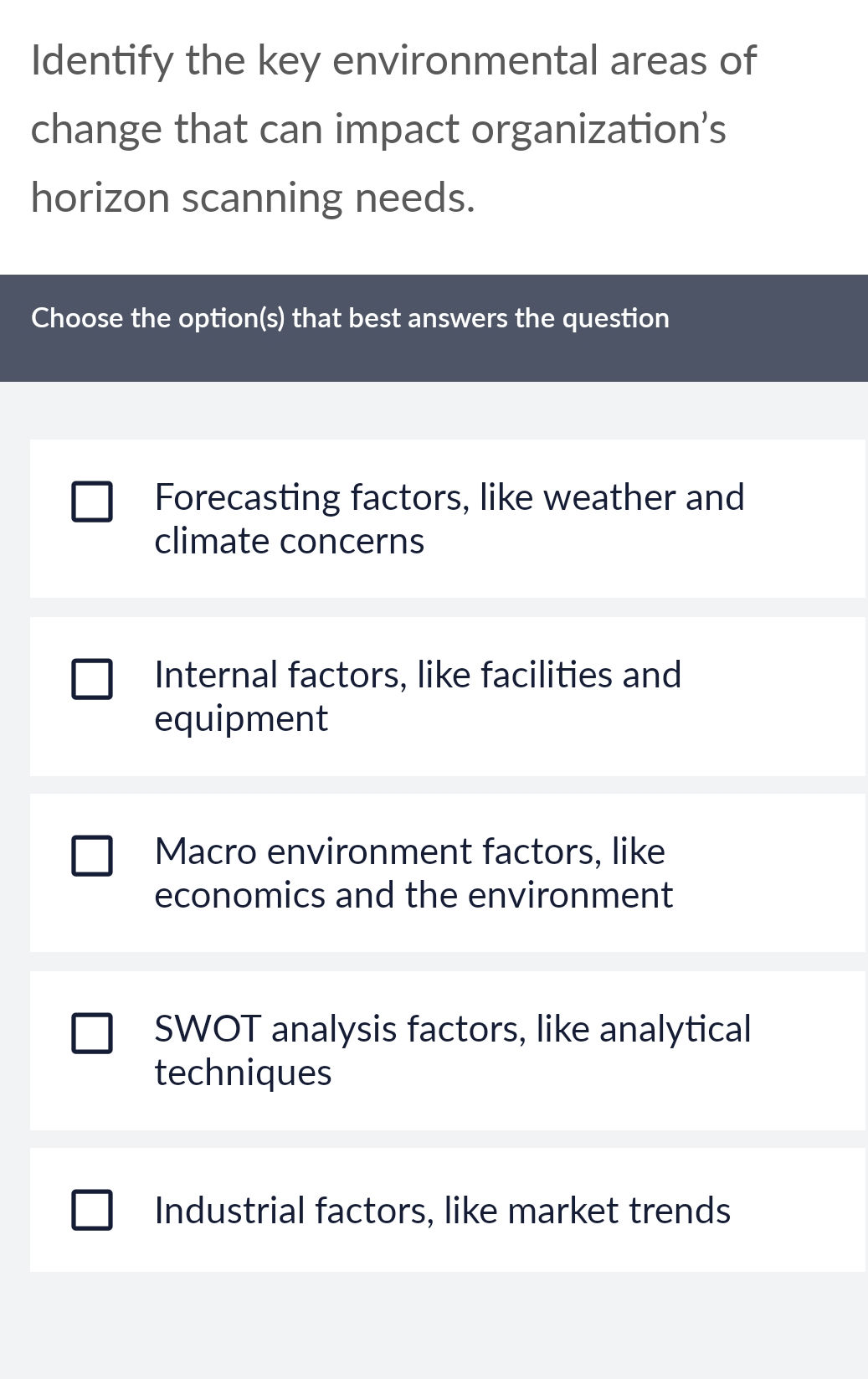 Identify the key environmental areas of | StudyX