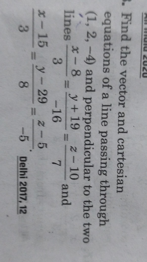 8. Find the vector and cartesian equations | StudyX