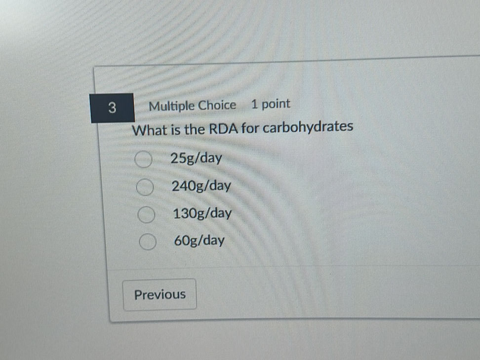 What is the RDA for carbohydrates? 25g/day | StudyX