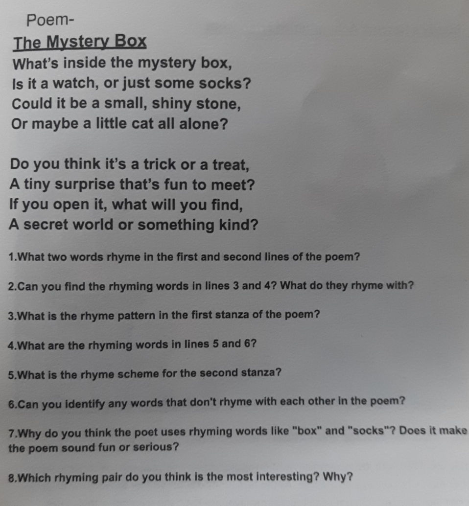 Poem- The Mystery Box What's inside the | StudyX