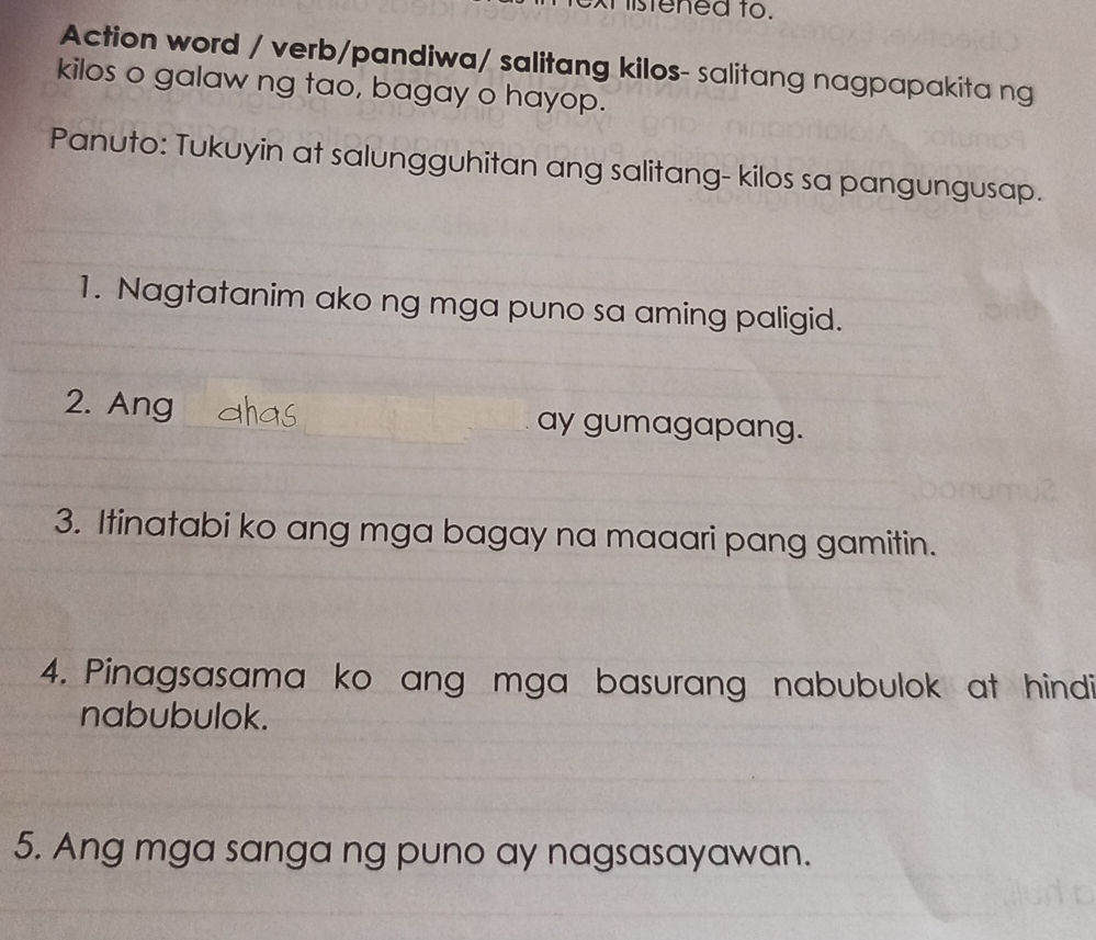 Action word / verb/pandiwa/ salitang kilos- | StudyX