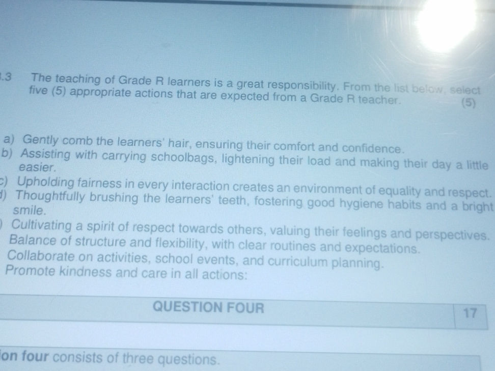 The teaching of Grade R learners is a great | StudyX