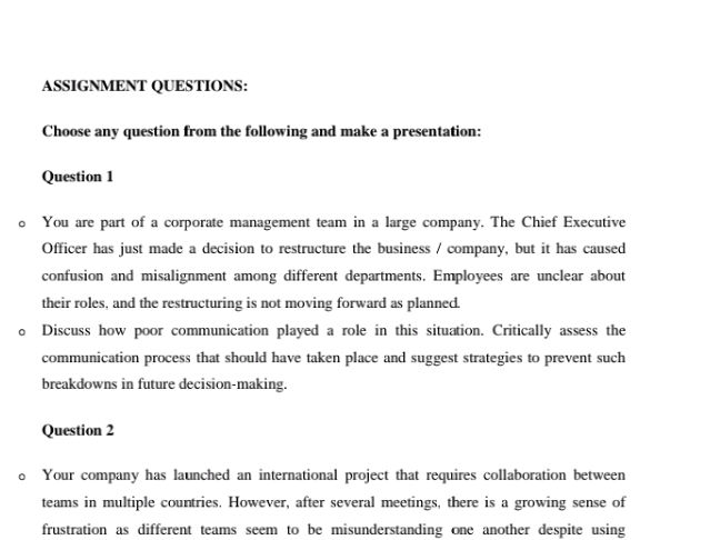 ASSIGNMENT QUESTIONS: Choose any question | StudyX