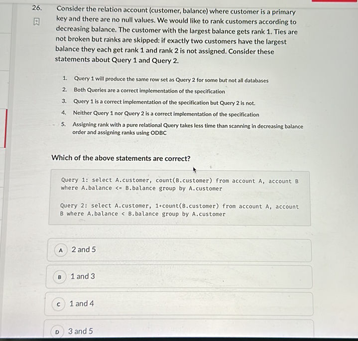 Consider the relation account (customer, | StudyX