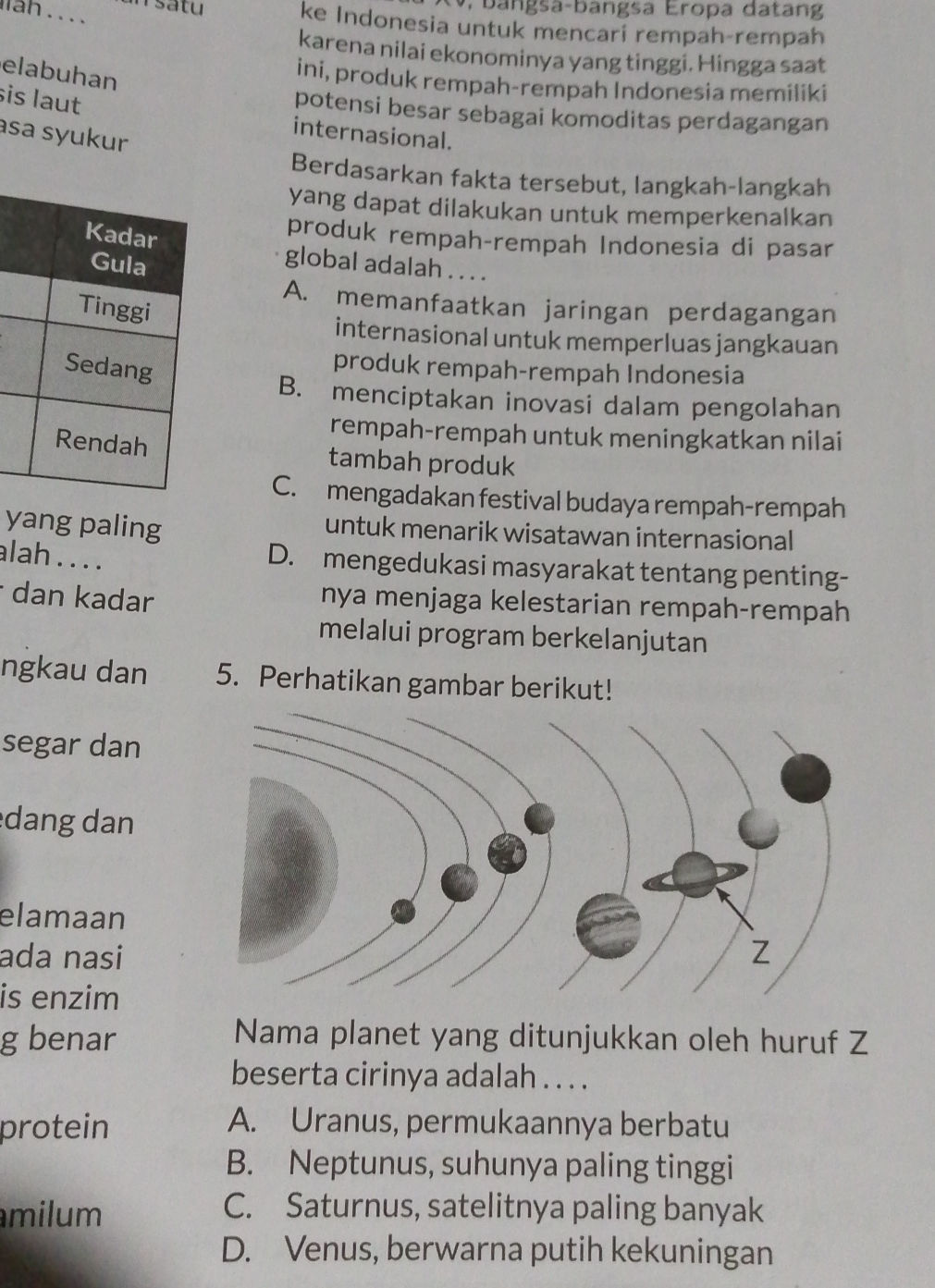 5. Perhatikan gambar berikut! Nama planet | StudyX