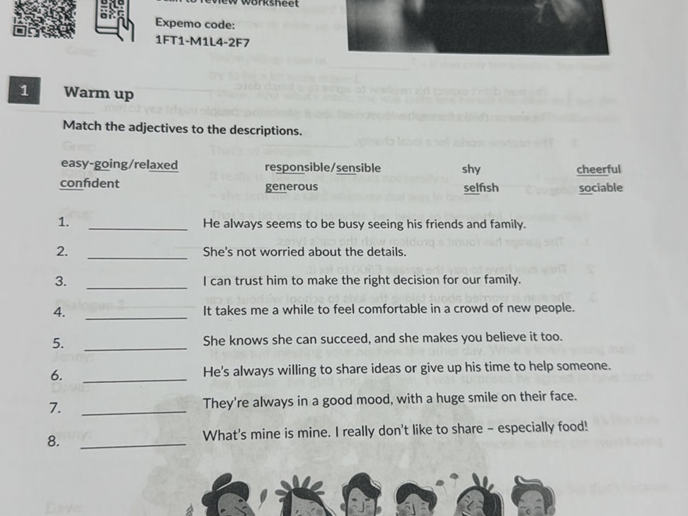 Match the adjectives to the descriptions. | StudyX