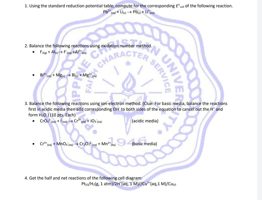 1. Using the standard reduction potential | StudyX