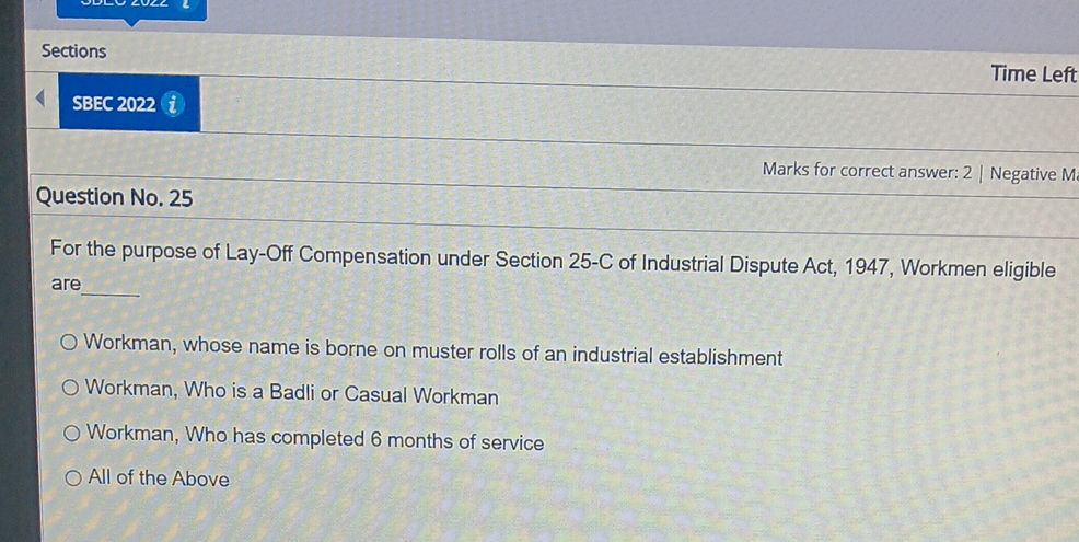 Question No. 25 For the purpose of Lay-Off | StudyX