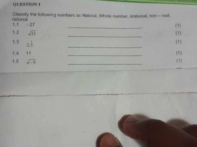Classify the following numbers as Natural, | StudyX