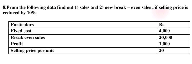8. From the following data find out 1) sales | StudyX