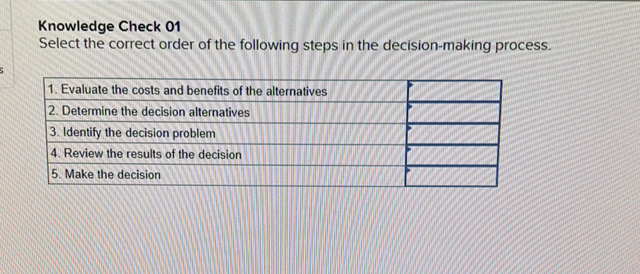 Knowledge Check 01 Select the correct order | StudyX
