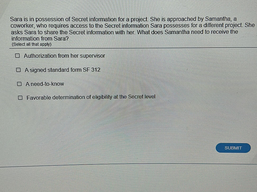 Sara is in possession of Secret information | StudyX