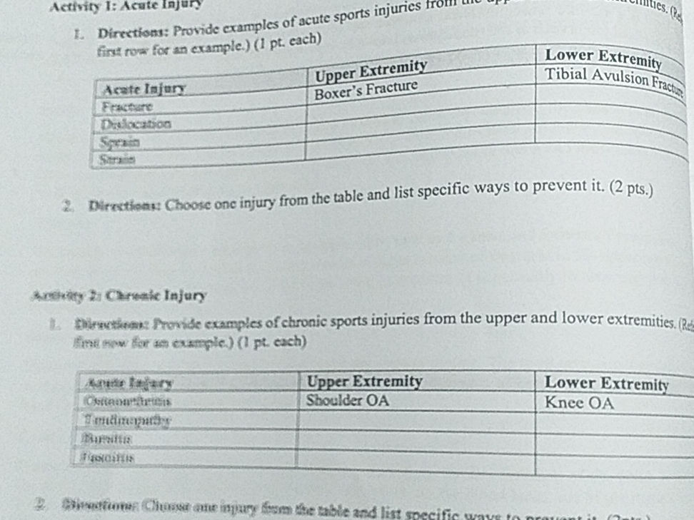 Activity 1: Acute Injury 1. Directions: | StudyX