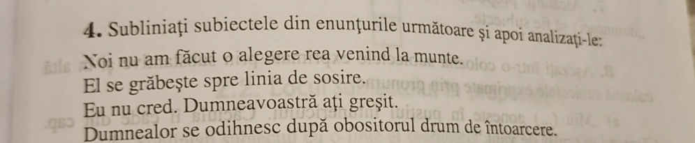 4. Subliniați subiectele din enunțurile | StudyX
