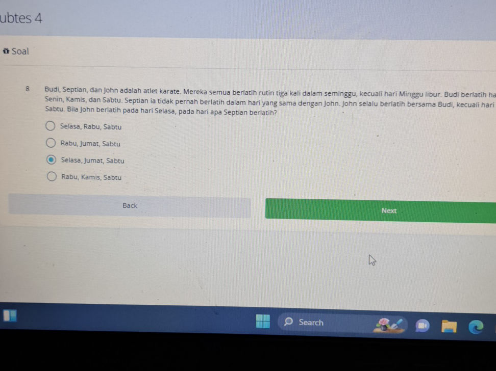 Budi, Septian, dan John adalah atlet karate. | StudyX