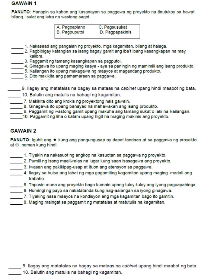 GAWAIN 1 PANUTO: Hanapin sa kahon ang | StudyX