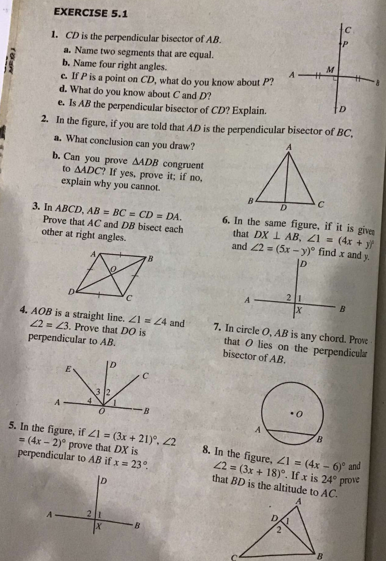 1. CD is the perpendicular bisector of AB. | StudyX