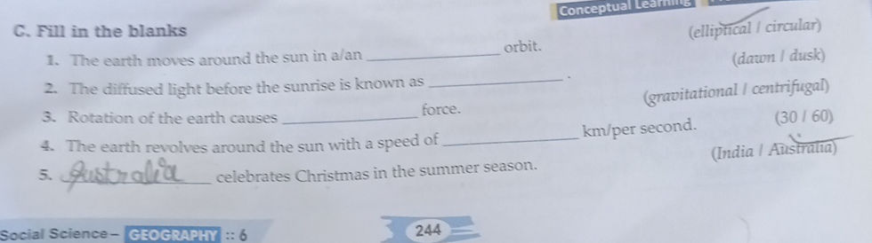 C. Fill in the blanks 1. The earth moves | StudyX