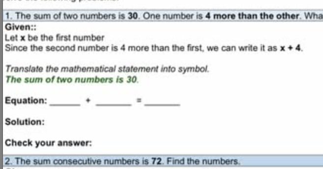 1. The sum of two numbers is 30. One number | StudyX