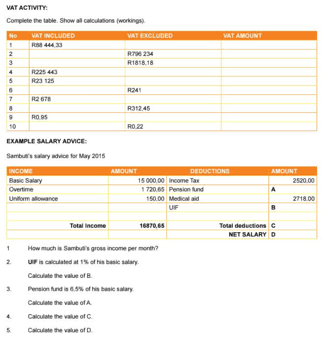VAT ACTIVITY: Complete the table. Show all | StudyX