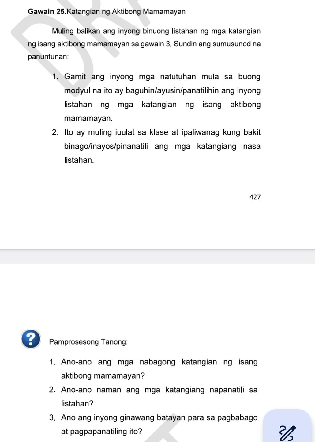 Pamprosesong Tanong: 1. Ano-ano ang mga | StudyX