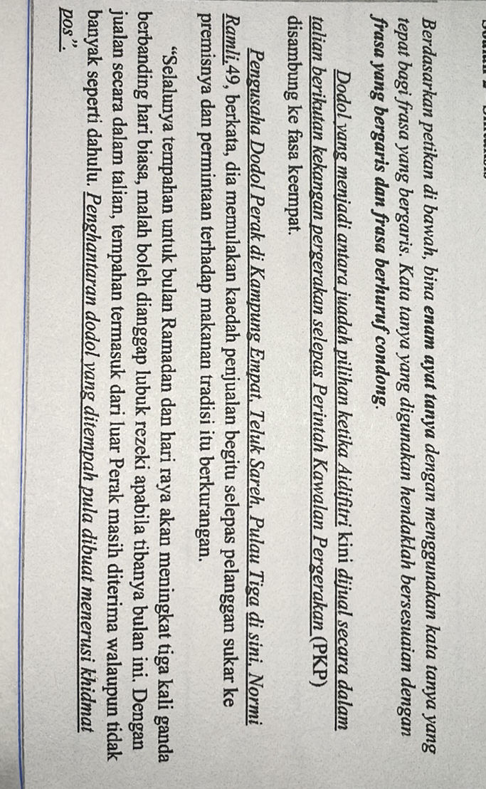 Berdasarkan petikan di bawah, bina enam ayat | StudyX