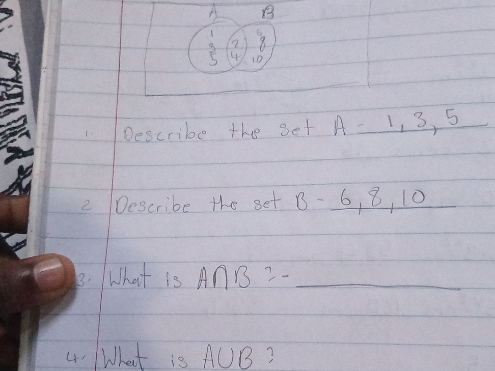 1. Describe the set A - 1,3,5 2. Describe | StudyX