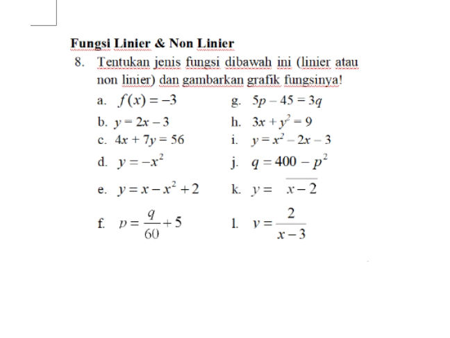 Tentukan jenis fungsi dibawah ini (linier | StudyX
