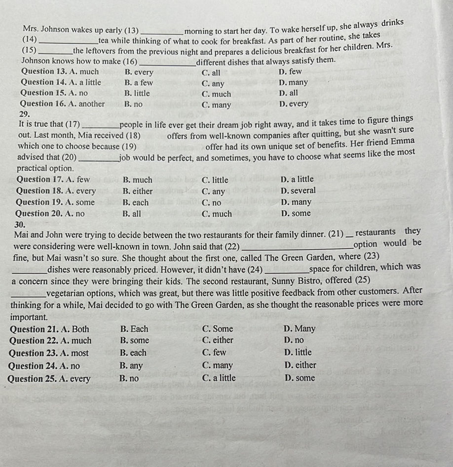Mrs. Johnson wakes up early (13) ______ | StudyX