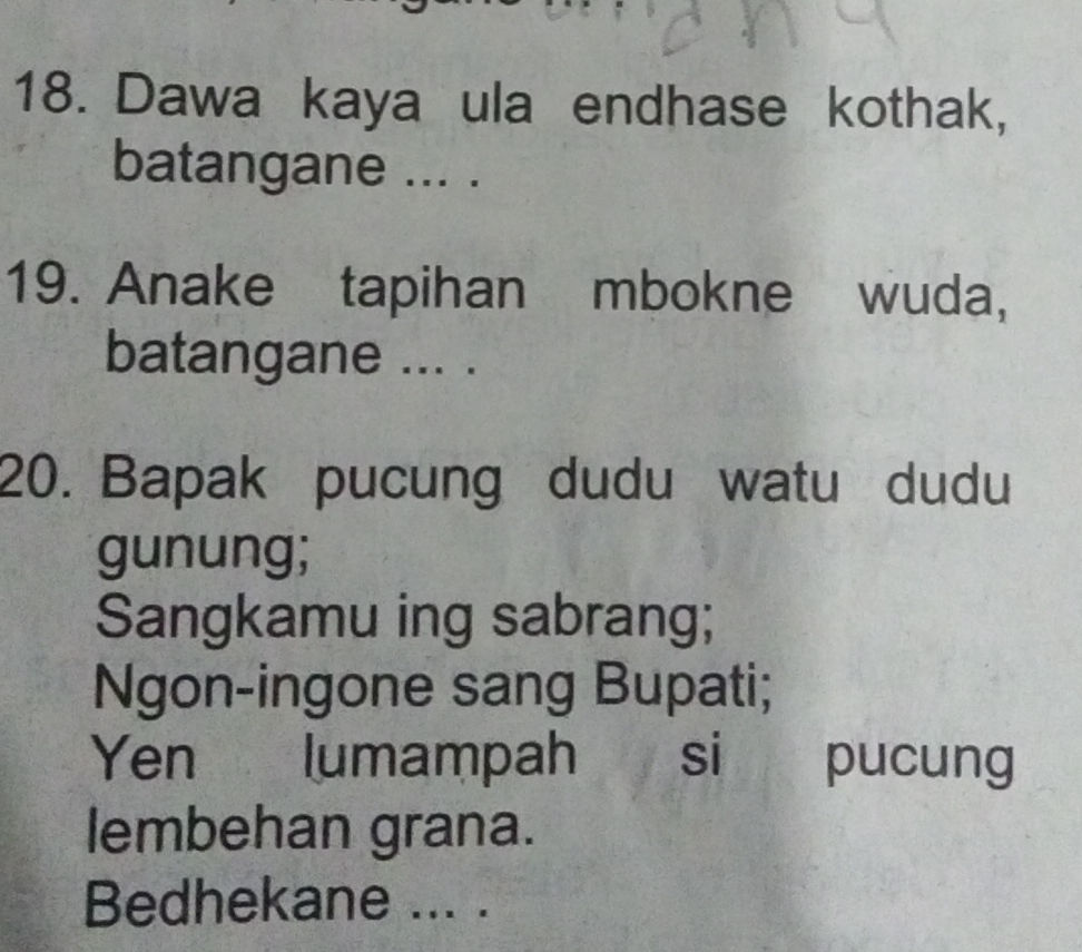 18. Dawa kaya ula endhase kothak, batangane | StudyX