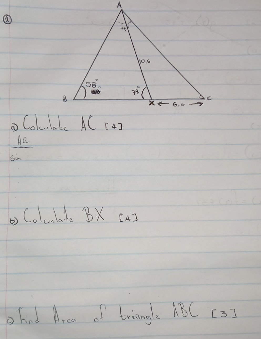 a) Calculate AC [4] AC Sin b) | StudyX
