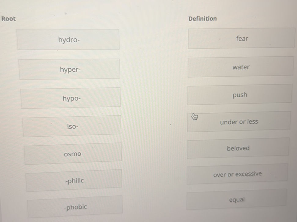 Match the root words with their definitions. | StudyX