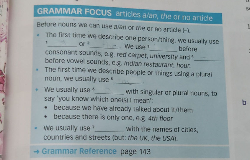 GRAMMAR FOCUS articles a/an, the or no | StudyX