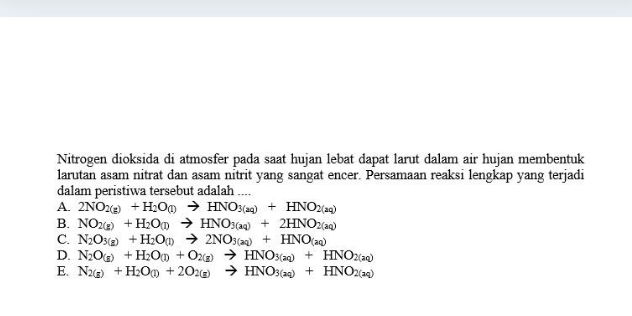 Nitrogen dioksida di atmosfer pada saat | StudyX
