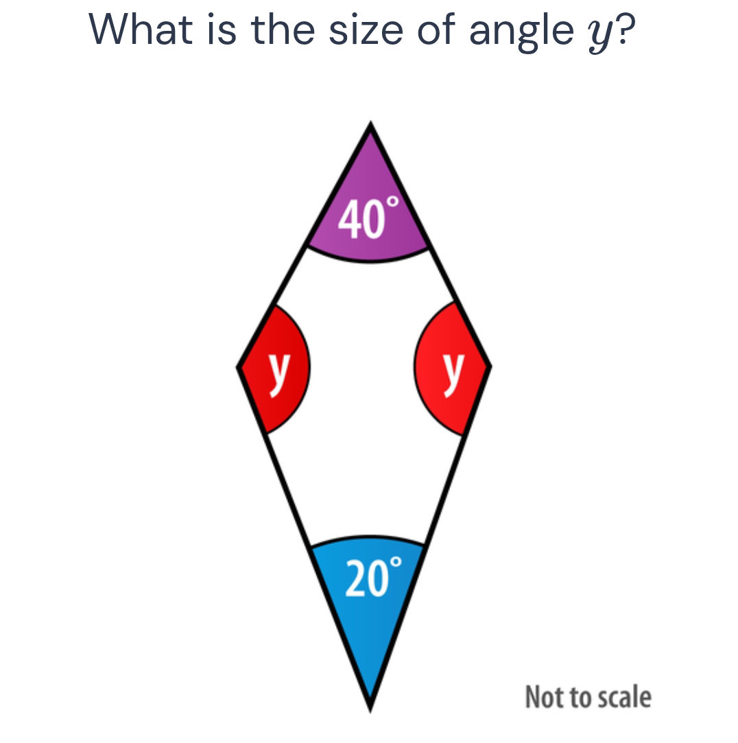 What is the size of angle y? 40° y y 20° | StudyX