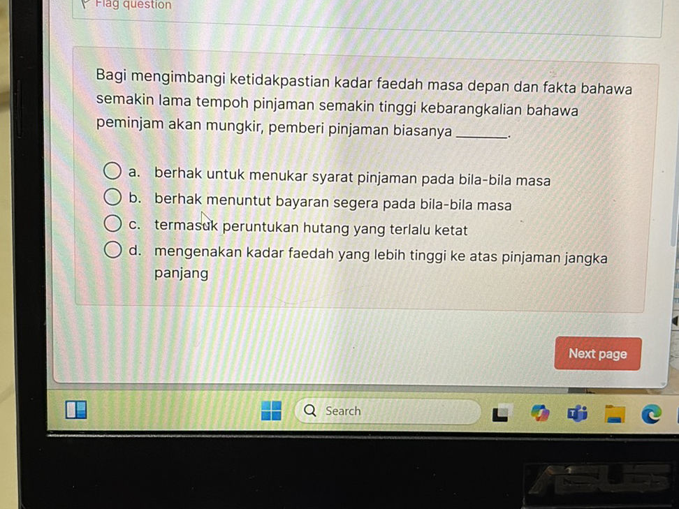 Bagi mengimbangi ketidakpastian kadar faedah | StudyX