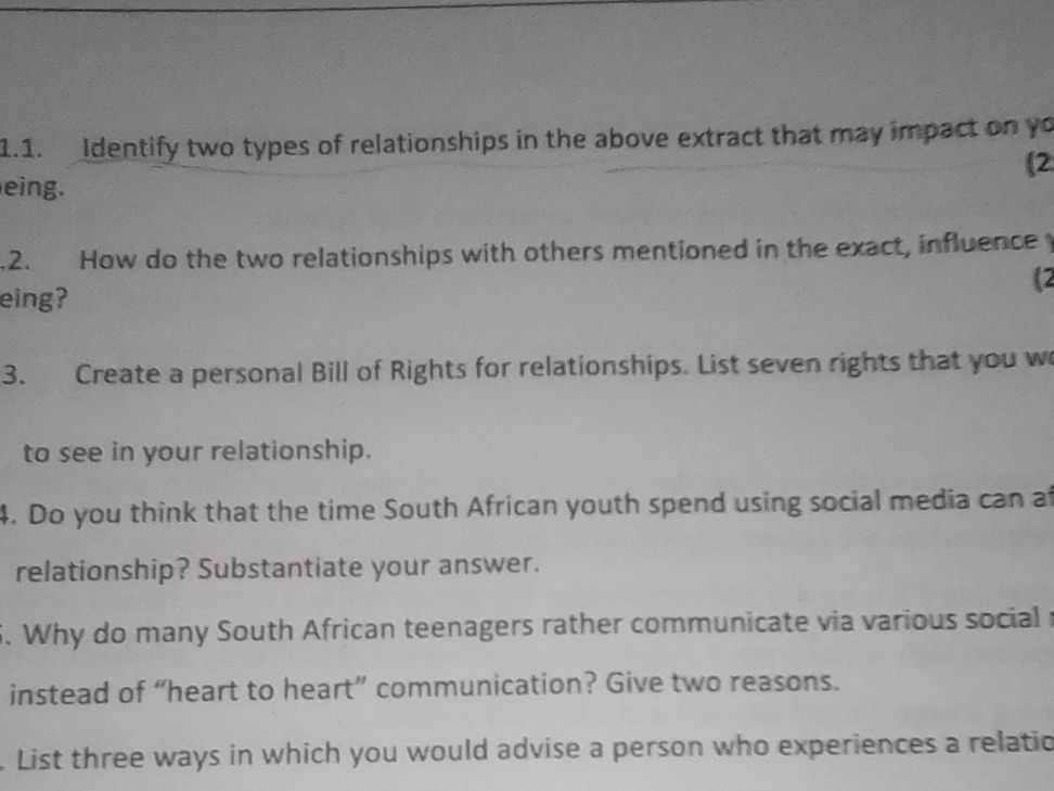 1.1. Identify two types of relationships in | StudyX