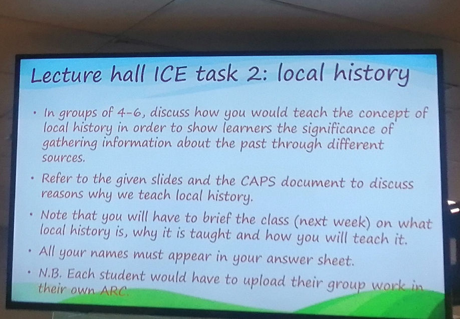 Lecture hall ICE task 2: local history * | StudyX